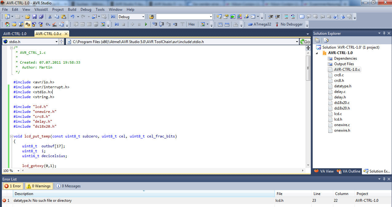 AVR Studio 5 compilieren, Fehler! aber mit externe Makefile kein Problem, warum ...