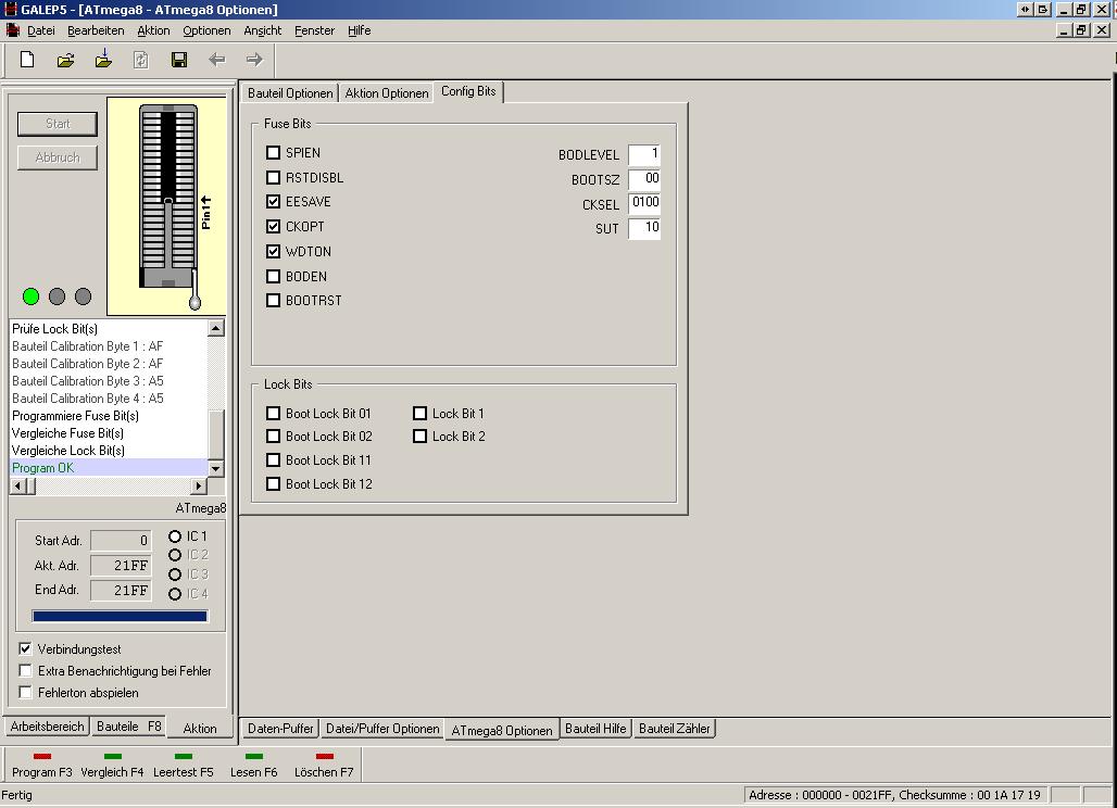 Atmega8 Fusebits mit Galep5 - Mikrocontroller.net