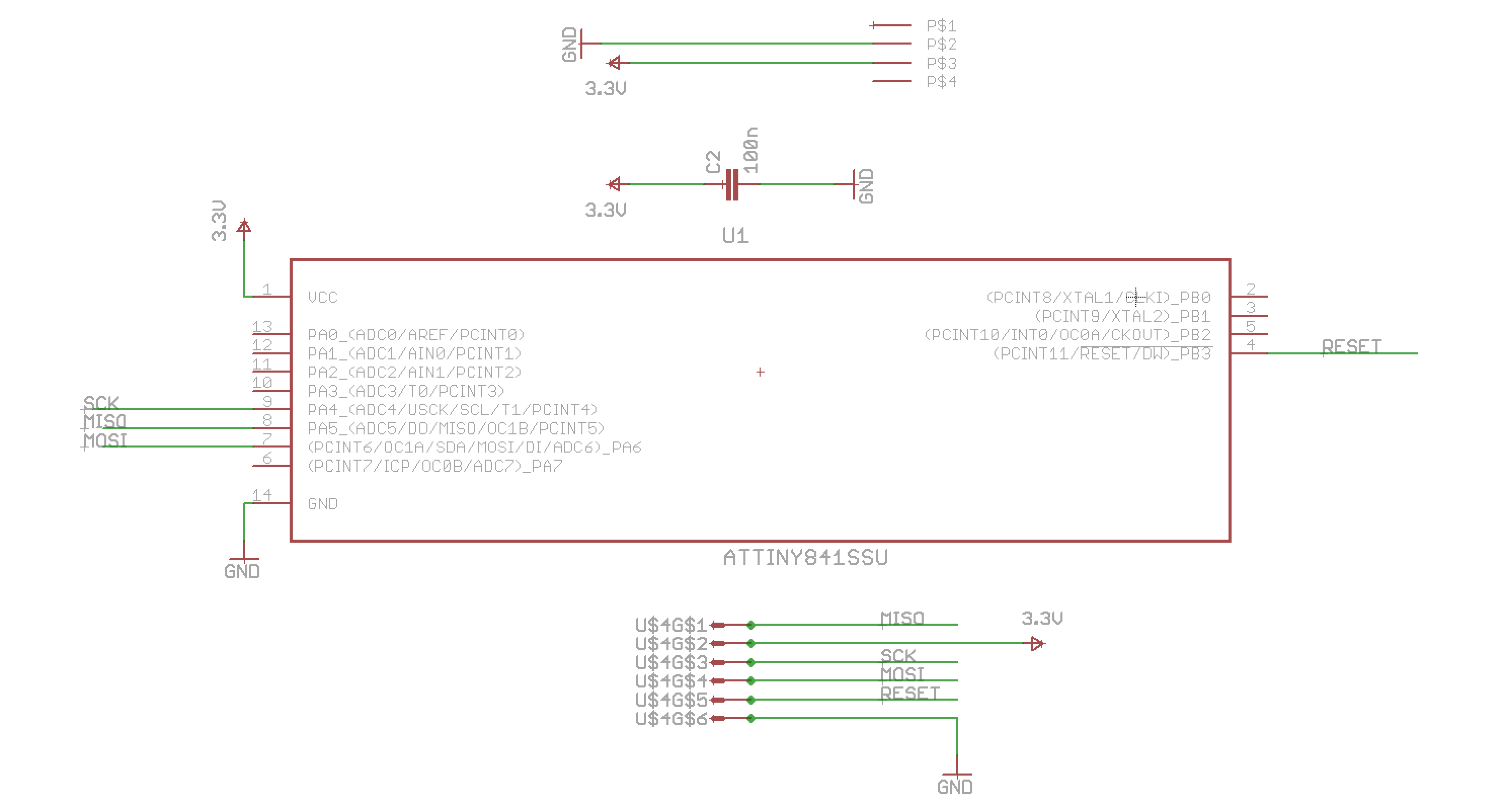 ATtiny841 / ISP / "The MOSI line(s) appear to be short-circuited ...