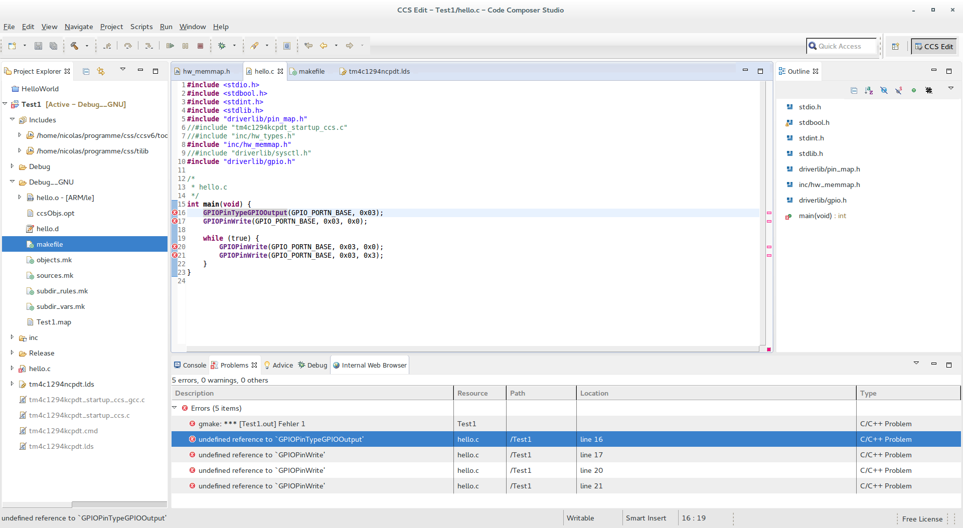 undefined reference to 'GPIOPinWrite' in CCStudio mit Tiva C Launchpad - Mikrocontroller.net
