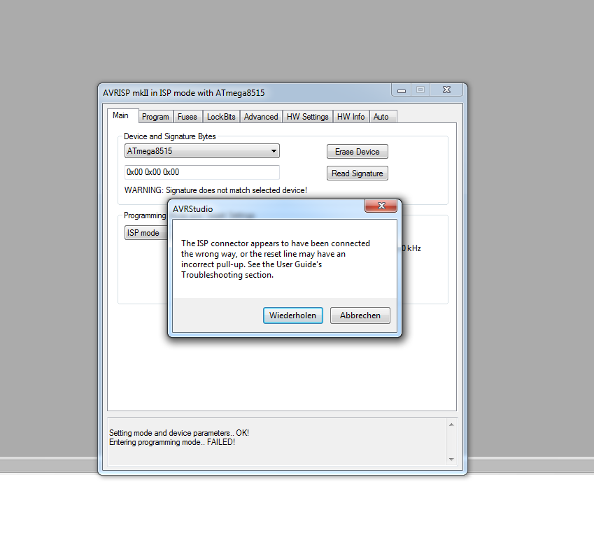 ATMEGA8151 lässt sich mit AVRISP mk II nicht beschreiben - Mikrocontroller.net
