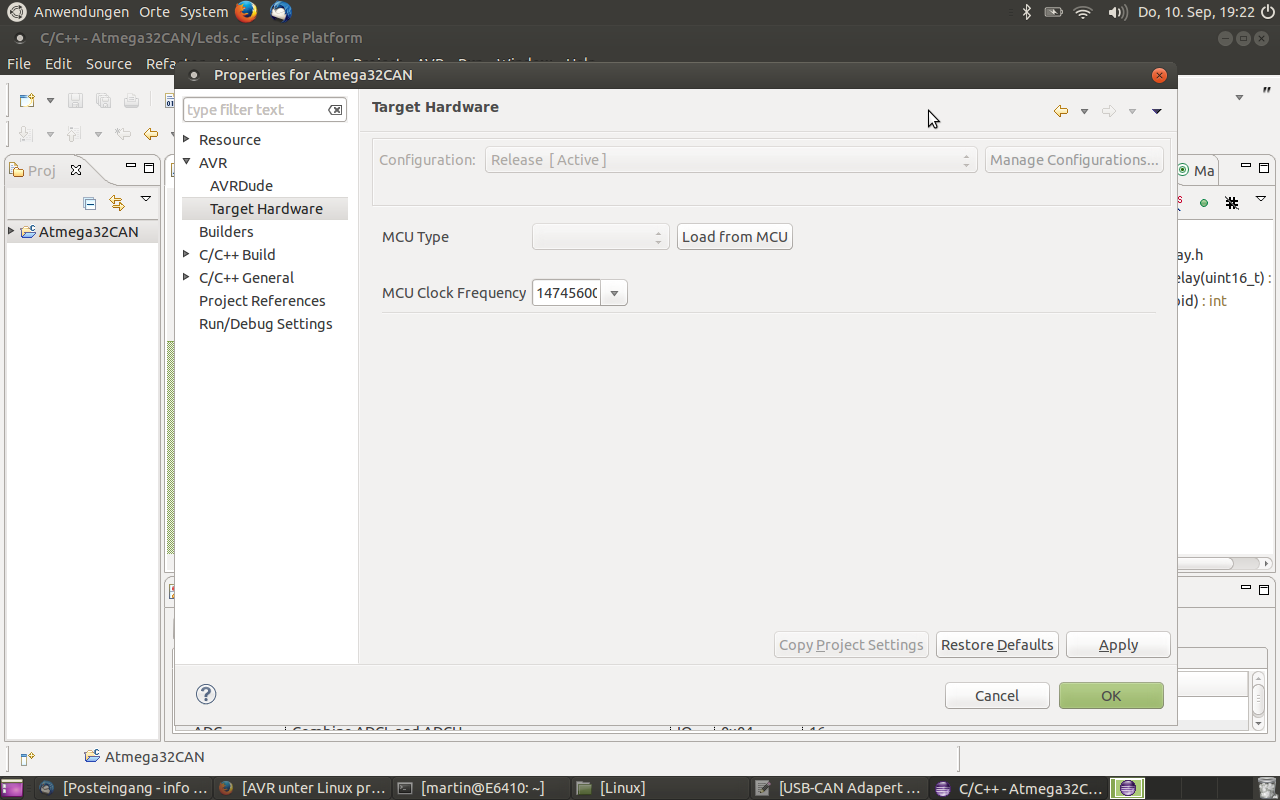 Eclipse Einstellungen AVR - Linux - Mikrocontroller.net