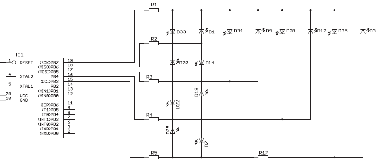 Gegebene Schaltung (Digitaler Encoder mit LEDs) erweitern zum Treiben ...